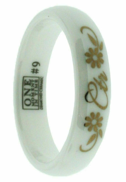 J181 Mormon LDS Unisex CTR Rosa White Diamond Ceramic Rose Gold Ring O ...